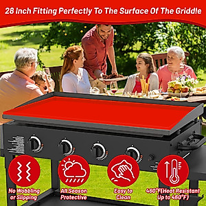 28" Silicone Griddle Mat, Heavy Duty Food Grade Silicone Grill Mats Covers for Blackston 28 Inch, Protect Griddle from Insects, Debris, and Rust（Red）