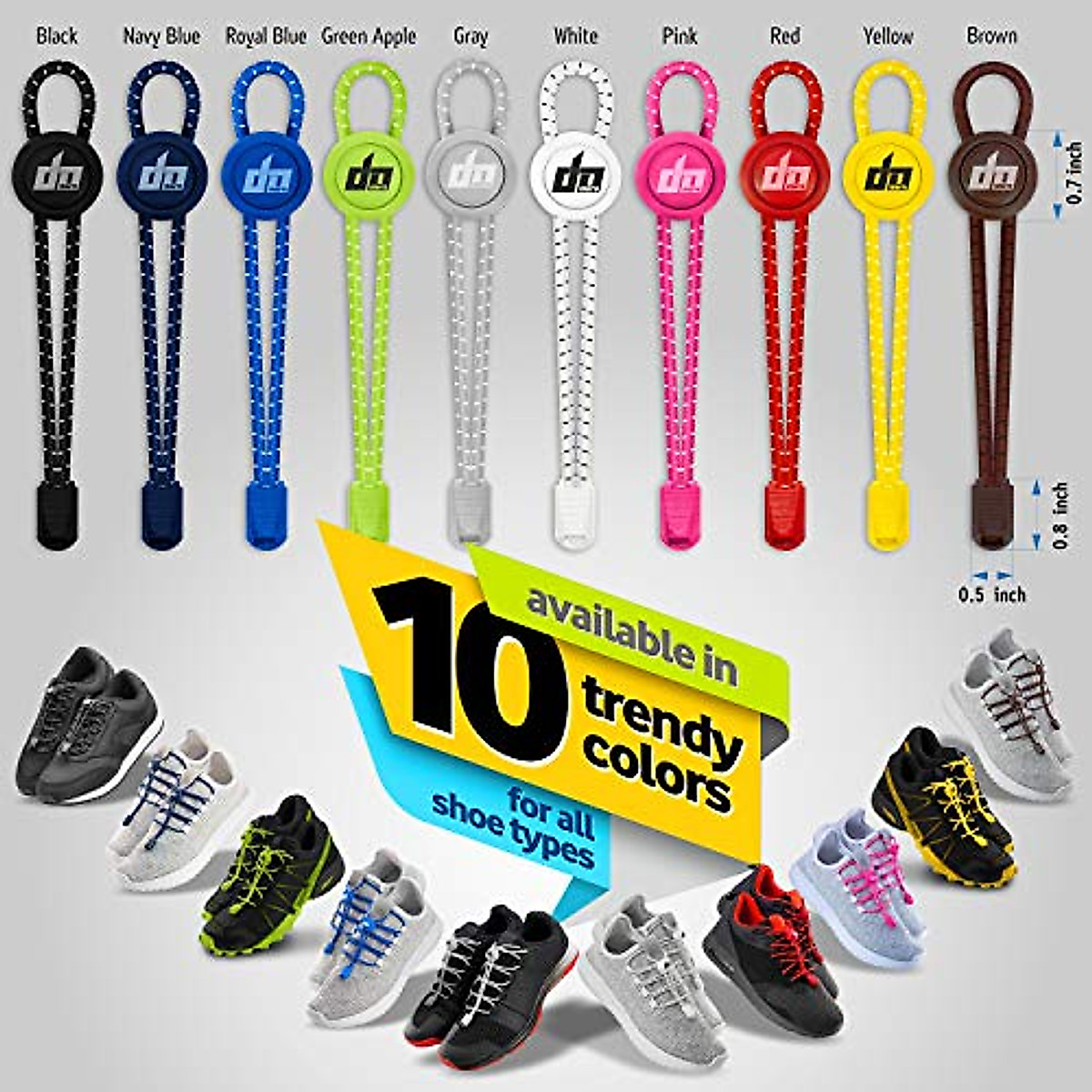 DIAGONAL ONE 2 Pairs Elastic Shoe Laces, No Tie Shoelaces Adults, No Tie Shoe Laces for Kids, Lock Laces, Shoe Laces for Sneakers No Tie (Black)