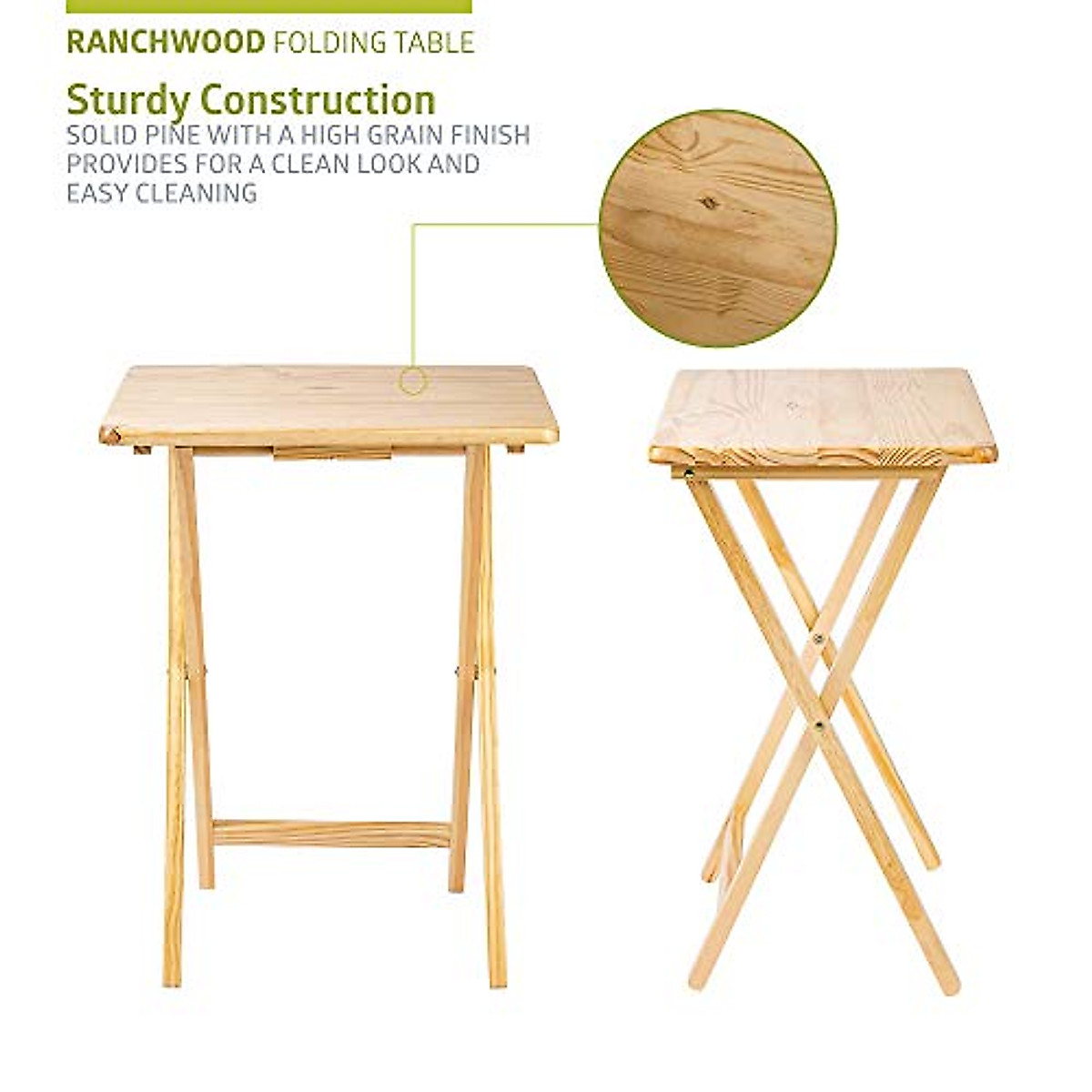 Pearington Ranchwood Folding TV Tray Table for Dining, Laptop Computer Stand, Gaming, Desk, 4-Pack, Natural Wood Finish