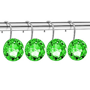 CHICTIE Green Shower Curtain Hooks Rings Diamond, Crystal Decorative Shower Curtain Hooks, Set of 12 Stainless Steel Rust-Proof Round Rhinestones Shower Rings Hangers for Bathroom