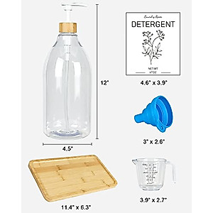 Liquid Laundry Detergent Dispenser, Laundry Detergent Container for Laundry Room, 67oz Storage Container for Farmhouse Decor, Includes Pumps, Collapsible Funnel, Labels and Bamboo Tray