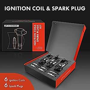 A-Premium Ignition Coils and Spark Plugs Kits Compatible with Chevrolet Traverse 2009 & GMC Acadia 2009 & Buick LaCrosse/Allure 2005-2008, Enclave 2009 & Cadillac CTS 2004-2009, SRX, STS 6-PC Set