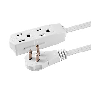GE 3-Outlet Flat Extension Cord 15 Ft Grounded Extension Cord with Multiple Outlets 3 Prong Outlet Extender Flat Plug Power Strip Indoor Extension Cord 16 Gauge UL Listed White 56986
