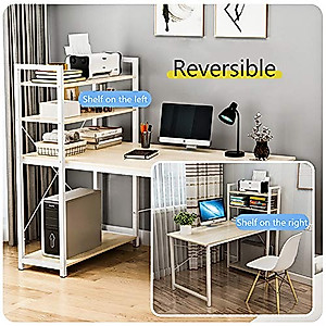 KINGBO Computer Desk 39" with Storage Shelves Bookshelf for Home Office, WFH Desk, Reversible, Study Table, Writing Desk, Work Desk Station, PC Table, Laptop Desk (Black)