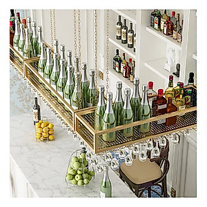 Ceiling Metal Iron Chain Wine Glass Rack, Hanging Wine Glass Holder, Adjustable Wine Rack with Glass Holder, Matte Black Stemware Rack