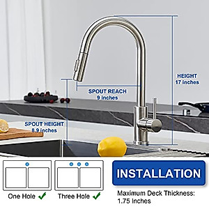 Tohlar Kitchen Sink Faucets with Pull-Down Sprayer, Modern Stainless Steel Single Handle Pull Down Sprayer Faucet with Deck Plate