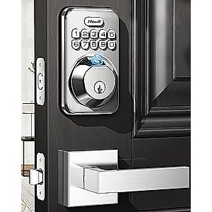 Zowill Fingerprint Door Lock, Keypad Door Lock with 2 Handles, Keyless Entry, Auto Lock, Anti-Peeping Password, Electronic Smart Deadbolt, Front Door Handle Sets for Homes, Apartments, Easy to Install