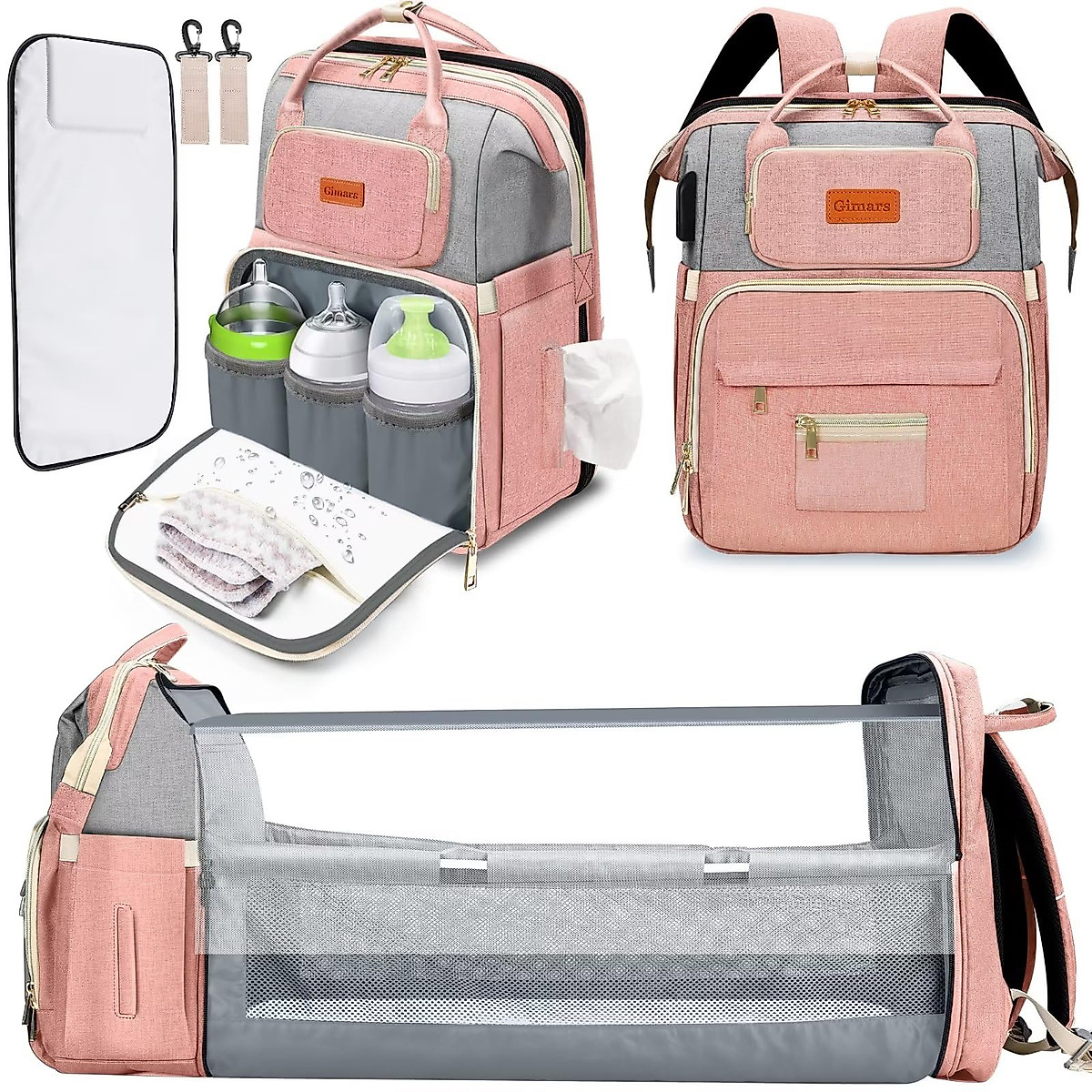 Gimars Diaper Bag Backpack with Changing Station, Multifunctional 900D Waterproof Travel Baby Bag, Large Capacity Baby Bag with USB Charging Port, Baby Registry Search Shower Gifts for Boy Girl