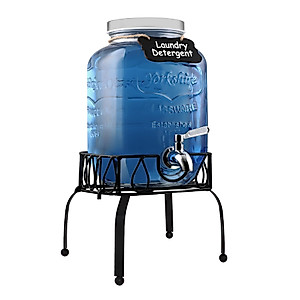 1 Gallon Beverage Dispenser with Stand, 18/8 Stainless Steel Spigot - Airtight & Leakproof Glass Sun Tea Jar with Anti-Rust Lids, Drink Dispensers for Parties - Laundry Detergent Dispenser