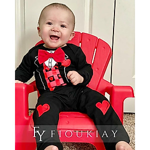 fioukiay 0-3 Months Baby Boy Valentine's Day Outfits Infant Boys Valentines Clothes (Black Red Heart, 0-3 Months)