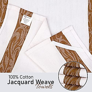 RUVANTI 100% Cotton Kitchen Towels Jacquard, Dish Towels for Kitchen, Washable Dish Cloths, Soft Tea Towels, Super Absorbent for Cleaning, Dishcloths for Quick Drying, 16x26, 12 Pack – Brown & White