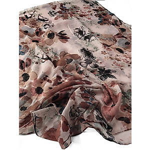 GERINLY Elegant Flower Print Scarf Feminine Shawl Wraps for Lady Professional Scarf Rectangle Hijab Face Cover (Navy)