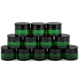 Vivaplex, 12, Green, 1 oz, Round Glass Jars, with Inner Liners and black Lids