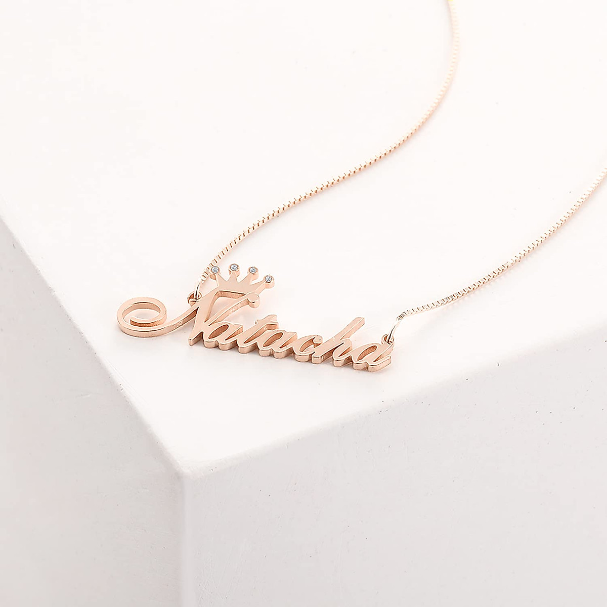BETHZA Diamond Name Necklace Personalized 925 Sterling Silver Customize Nameplate Pendant Necklaces with Crown Gift for Women Mom