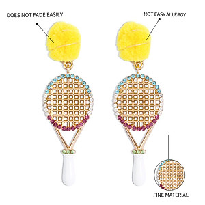 Tennis Racket Dangle Drop Earrings Tennis Racket Jewelry for Women Crystal Earrings for Women