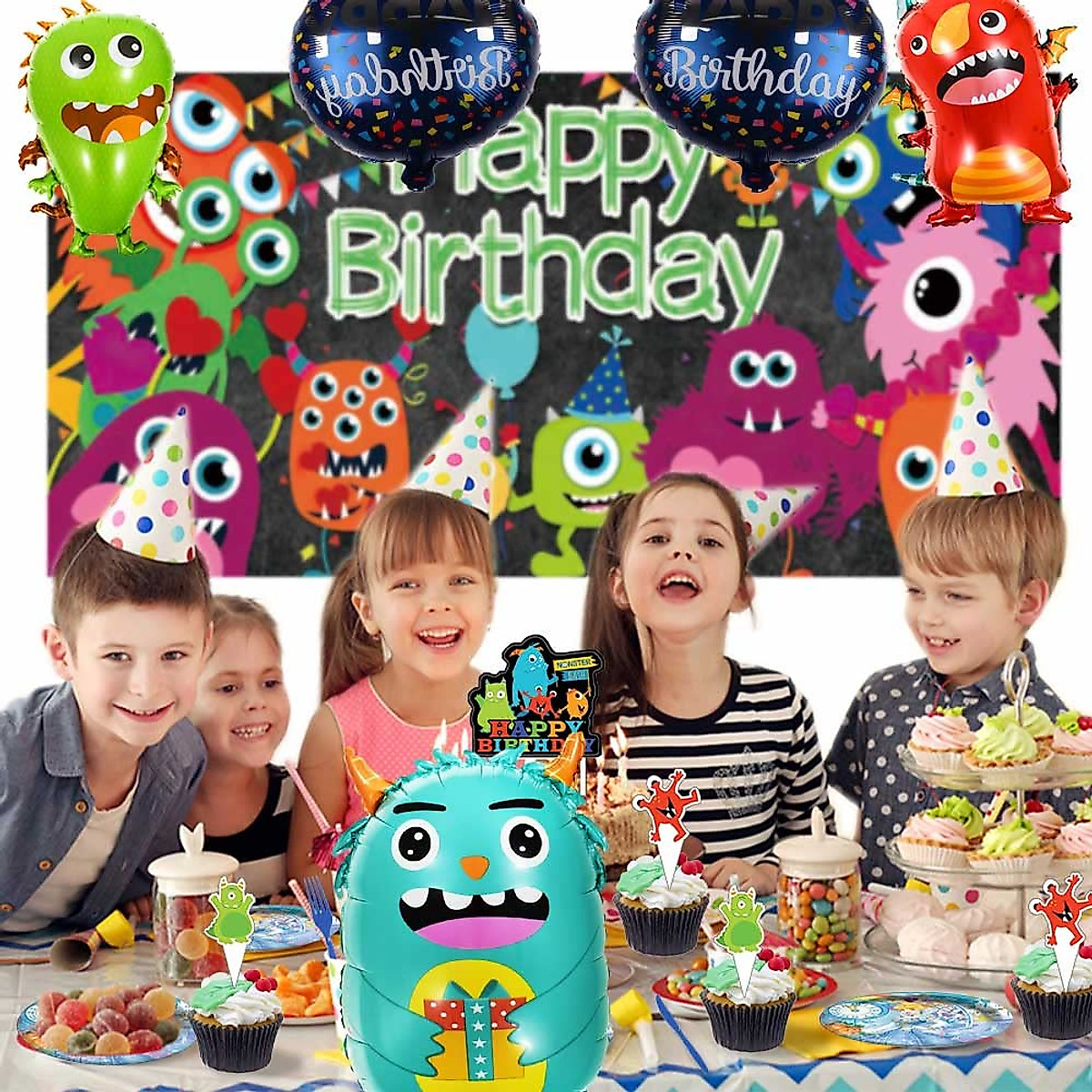 N05280-DXQ-MonsterBash Monster Bash Birthday Party Supplies Decorations Cake Topper Balloons Favors Backdrop Banner Decor