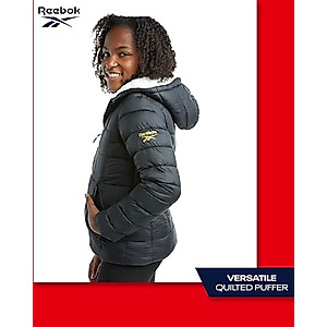 Reebok Girls' Winter Jacket - Heavyweight Quilted Puffer Parka Coat - Sherpa Lined Ski Jacket for Girls (4-16), Size 7-8, Black