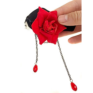 ericotry Elegant Retro Rose Flower Collarbone Chain Clavicle Necklace Gothic Lolita Black Lace Collar Choker Ornament Wedding Halloween Accessories (Red)