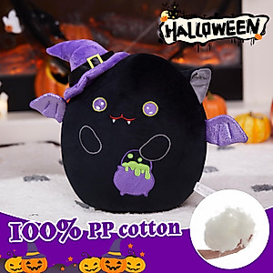 HappySpot Halloween Bat Plush,Black Bat Stuffed Animals with Purple Wizard Hat Witch Cauldron,Cute Halloween Bat Plush Toy,11.8'' Soft Halloween Bat Plushie Pillow Halloween Decoration Gifts for Kids