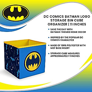 DC Comics Batman Logo 11-Inch Storage Bin Cube Organizer | Fabric Basket Container, Cubby Cube Closet Organizer | Comic Book Superhero Toys, Gifts And Collectibles