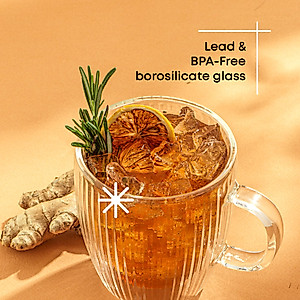 JoyJolt Fluted Glass Coffee Mugs, Double Wall Coffee Mugs. 13.5oz Clear Coffee Mug Set of 2. Latte Glasses, Glass Cappuccino Mugs, Clear Glass Coffee Mug. Ribbed Mugs