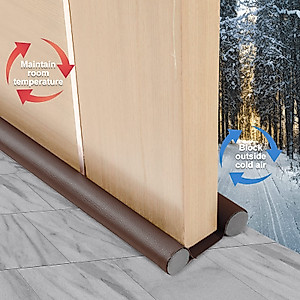 2PCS Under Door Draft Stopper,Twin Door Draft Blocker Weather Stripping Noise Cold Air Blocker Window,Washable,Dust Proof,Removable,Adjustable Door Sweeps 38"(Deep Coffe)
