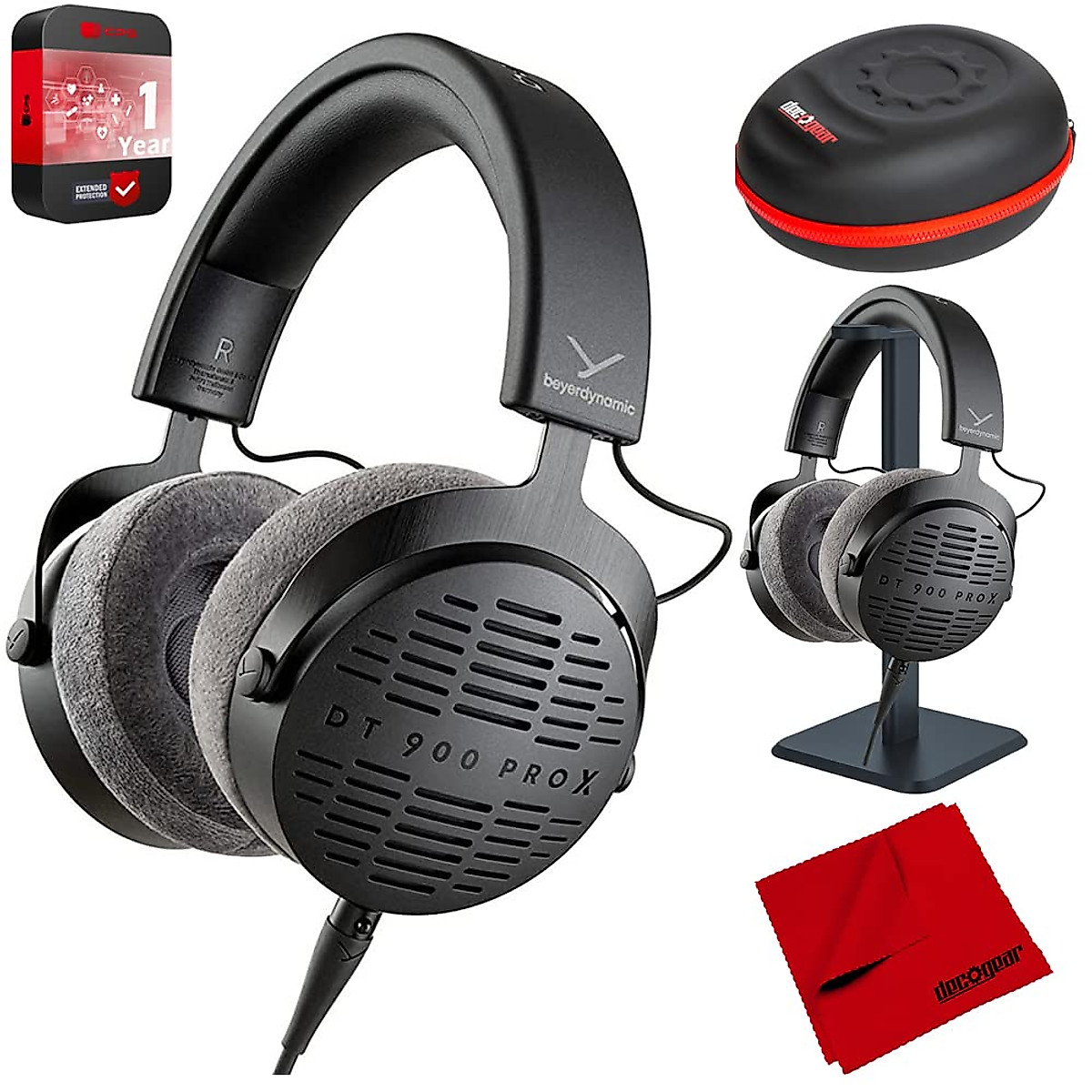 beyerdynamic 737704 DT 900 PRO X Open-Back Studio Headphones for Mixing & Mastering Bundle with 1 YR CPS Enhanced Protection Pack, Deco Headphone Case, Headphone Stand & Microfiber Cleaning Cloth
