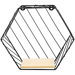 VORCOOL Wall Mounted Honeycomb Floating Shelves Metal Wire Geometric Floating Shelf for Living Room Bedroom Kitchen and Office (Black)