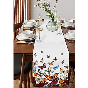 Red Orange Blue Butterfly Table Runner 120 Inches Long Farmhouse Dress Scarves, Modern Abstract Art Aesthetics Dining Tablerunner for Coffee Table/Kitchen Island/Party Décor, 13" x 120"
