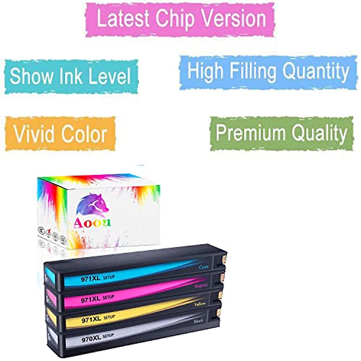 Aoou Remanufactured Ink Cartridge Replacement for HP 970XL 971XL 970 XL 971 XL to use with Officejet Pro X476dw X576dw X476dn X451dw X551dw X451dn Printer (Black Cyan Magenta Yellow, 4-Pack)