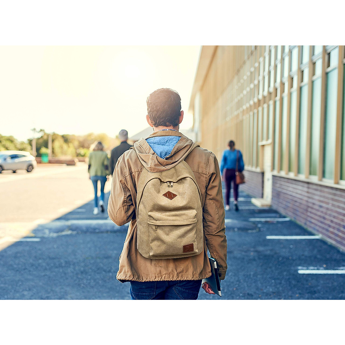 seemeroad Canvas College Laptop Backpack, Durable Rucksack, Travel Bag Fits 15.6 Inch Notebook for Men Women, Khaki