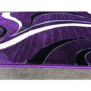 Modern Purple,Black & Grey Door Mat Contemporary Area Rug Swirl Contempo 344 (2 Feet X 3 Feet 4 inch)
