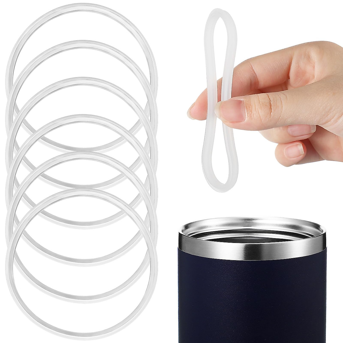 20 oz Replacement Rubber Lid Seals O Shaped Resealable Lid Gaskets for 10, 12, 16 and 20 Ounce Insulated Stainless Steel Tumblers (White, 6 Pieces)