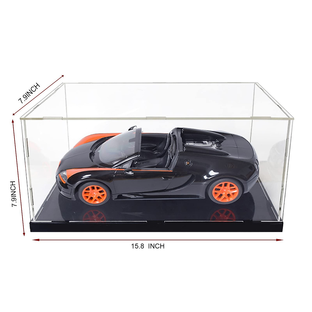 Clear Acrylic Display Case for Toys Collectibles，Assemble Acrylic Box Dustproof Protection Showcase with Black Wood-Plastic Base and Lamp Beads (15.7x8x8 inch;40x20x20cm)