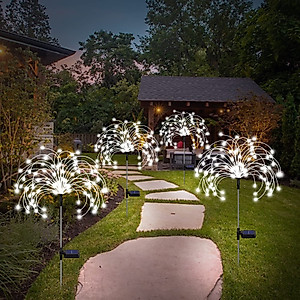 Solar Firework Lights - 4 Pack 120 LED Decorative Starburst Lights, 12 Hrs Working Time, for Garden Pathway, Courtyards, Wedding & Christmas Decor (Cool White)