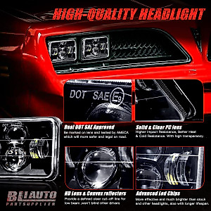 BLIAUTO DOT Approved 4x6 LED Headlights 4PCS 65W Hi/Low Sealed Beam H6545 Rectangular Projector Headlamp Replace H4651 H4652 H4656 H4666 for Kenworth T600 T800 W900 Peterbilt 378 379 Truck