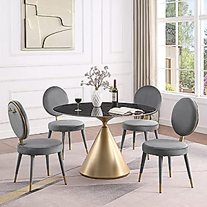 Morden Fort Round Dining Table Modern Luxury Table with Gold Metal Bottom for Dining Room, Home Kitchen, Restaurant – Black
