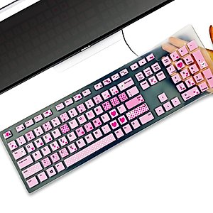 YongMai Keyboard Covers for Dell KM636 KB216 Wireless Wired Keyboards, Dell Optiplex 5250 3050 3240 5460 7450 7050/Dell Inspiron AIO 3475 3670 3477 Silicone Desktop Computer Keyboard Skins (Love Bear)