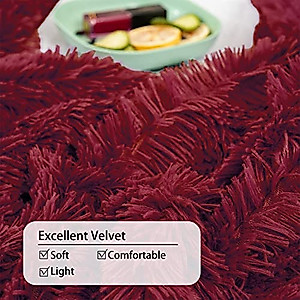 Dekoresyon Plush Duvet Cover Set, Luxury Ultra Soft Velvet Duvet Cover Set Fluffy Plush Shaggy Bedding Sets 4 Pieces (1 Duvet Cover + 2 Pillow Case + 1 Pillow Cover) Zipper Closure (Queen, Red)