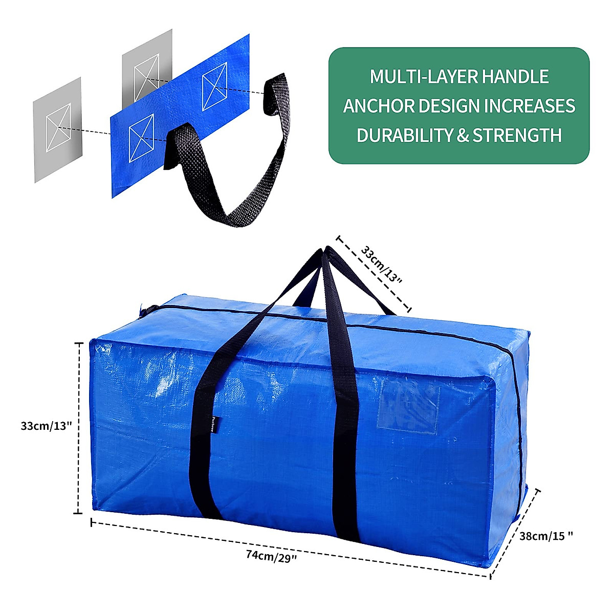 7-Pack Heavy Duty Extra Large Moving Bags W/Reinforced Handles & Zippers, Storage Totes For Space Saving, Alternative to Moving Box, Packing & Moving Supplies - Blue