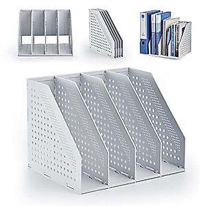 LEAGOO Collapsible File Folder Organizer, Plastic Desk Magazine Holder with 4 Vertical Compartments for Office Desktop, Home Workspace, Locker Organization and Storage, Light Gray
