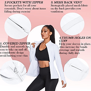 PINSPARK Athletic Jacket Women Workout Running Yoga Jacket Full Zip Up Sportswear Lightweight Tops White M