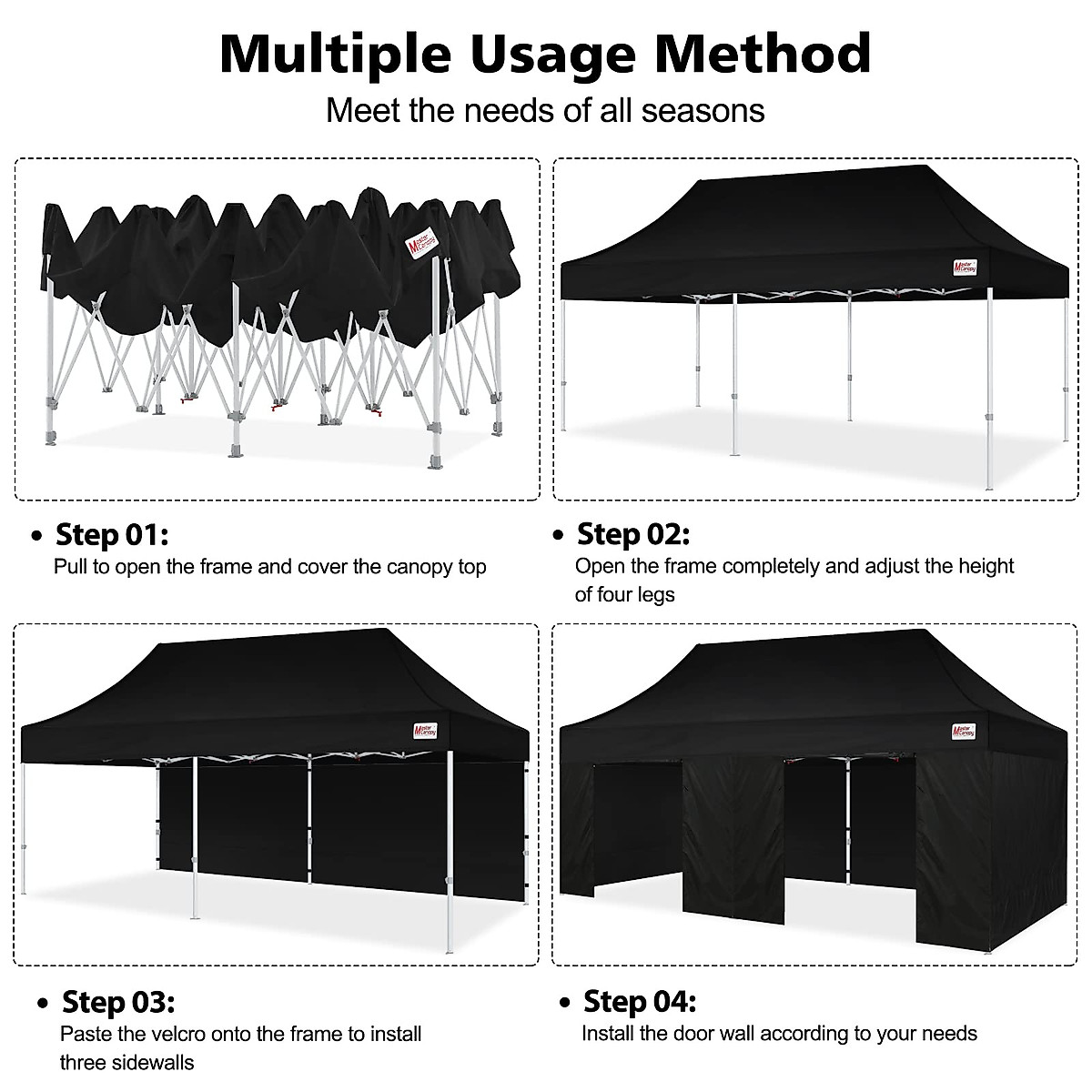 MASTERCANOPY 10x20 Premium Heavy Duty Pop Up Commercial Instant Canopy with Sidewalls(10x20 Black)