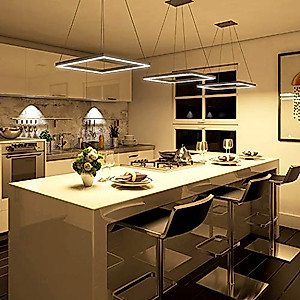 VONN VMC31620AL Atria 20" LED Chandelier, Adjustable Suspension Fixture, Modern Square Chandelier Lighting in Silver