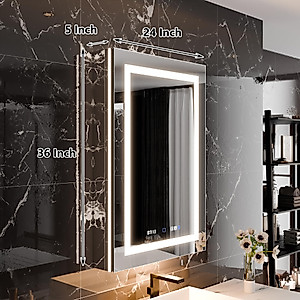 VUMALL LED Bathroom Medicine Cabinet with Mirror, 24x36 Medicine Cabinet with Lights, 10XMakeup-Mirror, Dimmable, Defogging, Recessed/Surface, Front&Backlit, Clock Temp Display, Outlets, Left Open