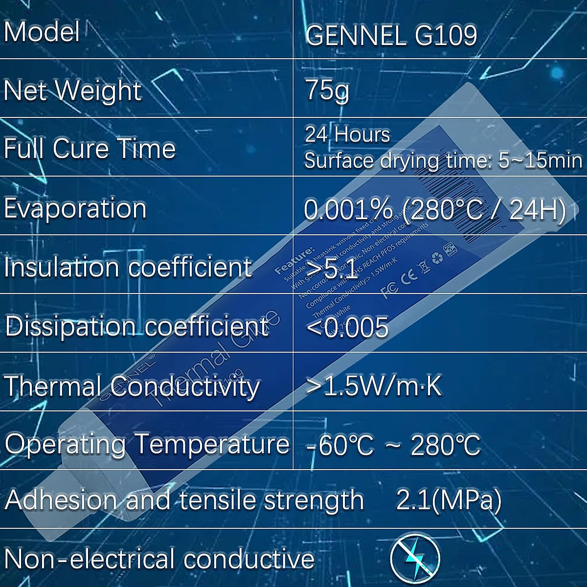 GENNEL G109 75Grams Thermal Glue, Thermal Conductive Plaster, Silicone Viscous Adhesive Compound for LED GPU Chipset Printer MOSFET Heatsink Cooling Sealing