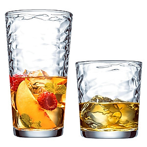 Glaver's Glassware Set of 8 Drinking Glasses, 4-17 Oz Highball Glasses and 4-13 oz. Whiskey Glasses. Origami Kitchen Glass Cups for Home Bar Uses Water, Juice, and Cocktails.