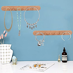 DBlosp 2 Pack Necklace Hangers Rustic Wood Necklaces Holder Jewelry Organizer Hanging with 6 Wood Hooks,Jewelry Hooks for Necklaces, Bracelets, Chains