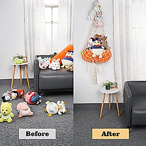 Hircviy Stuffed Animal Net or Hammock Handmade Large Macrame Toy Display Hammock Organizer for Corners, Walls and Ceiling Hanging Plushie Net Toys Holder for Kids Room Boho Storage