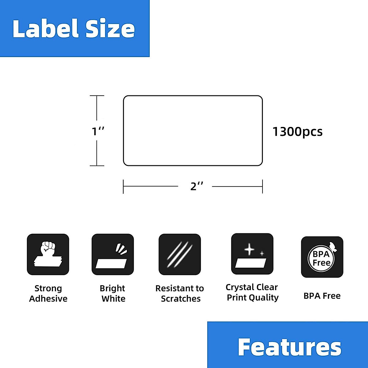 Printholic 12 Rolls 2" x 1" Direct Thermal Labels for Barcodes Postage Address Shipping Labels Compatible with Rollo & Zebra Desktop Printers Adhesive - 1300 Labels/Roll